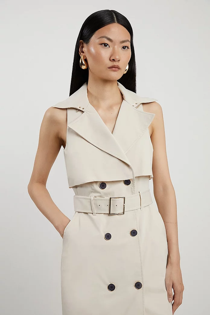 Tailored Cotton Double Breasted Storm Flap Detail Midi Shirt Tailored Cotton Double Breasted Storm Flap Detail Midi Shirt